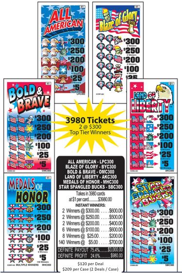 Patriotic Pull Tabs with $5.00 Bottoms and $300 Top Prizes