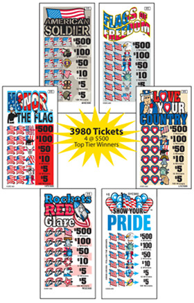 Patriotic Pull Tabs with $500 Tops and $5.00 Bottoms