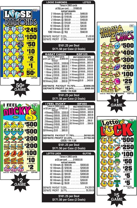 : 50 Cent, One Dollar, Two Dollar, and Five Dollar Pull Tabs